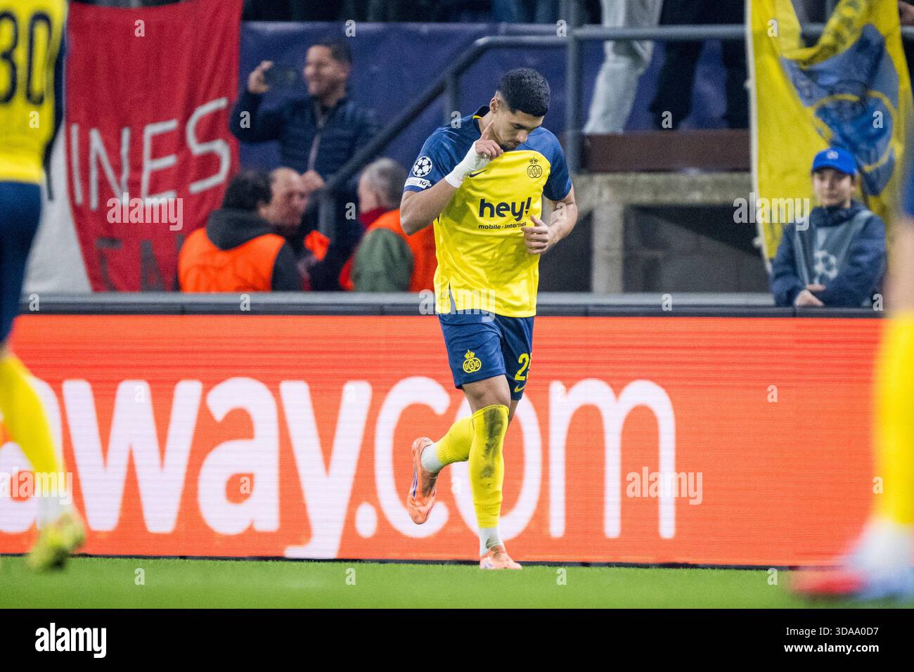 Union's Anan Khalaili celebrates after scoring during a soccer game ...