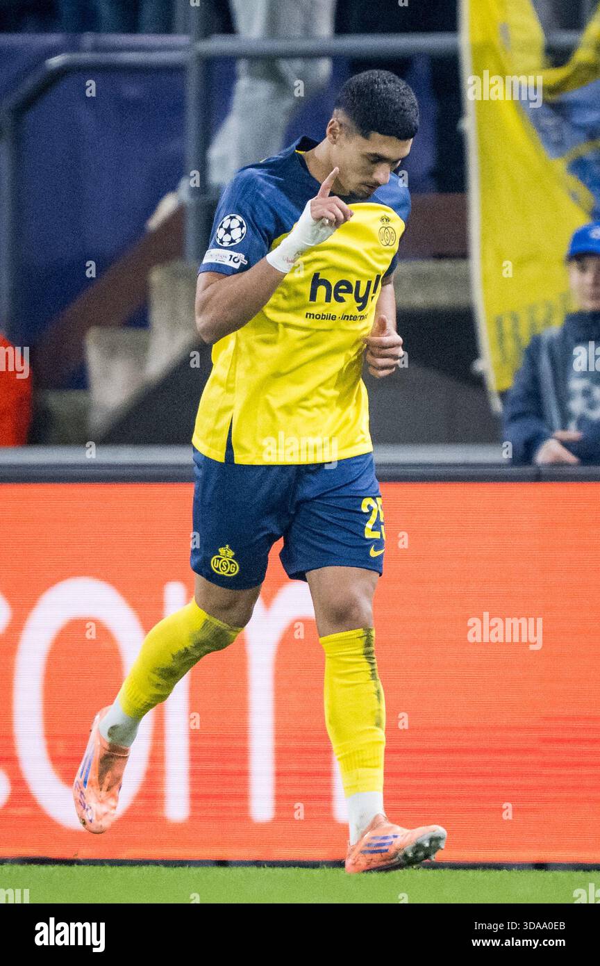 Union's Anan Khalaili celebrates after scoring during a soccer game ...