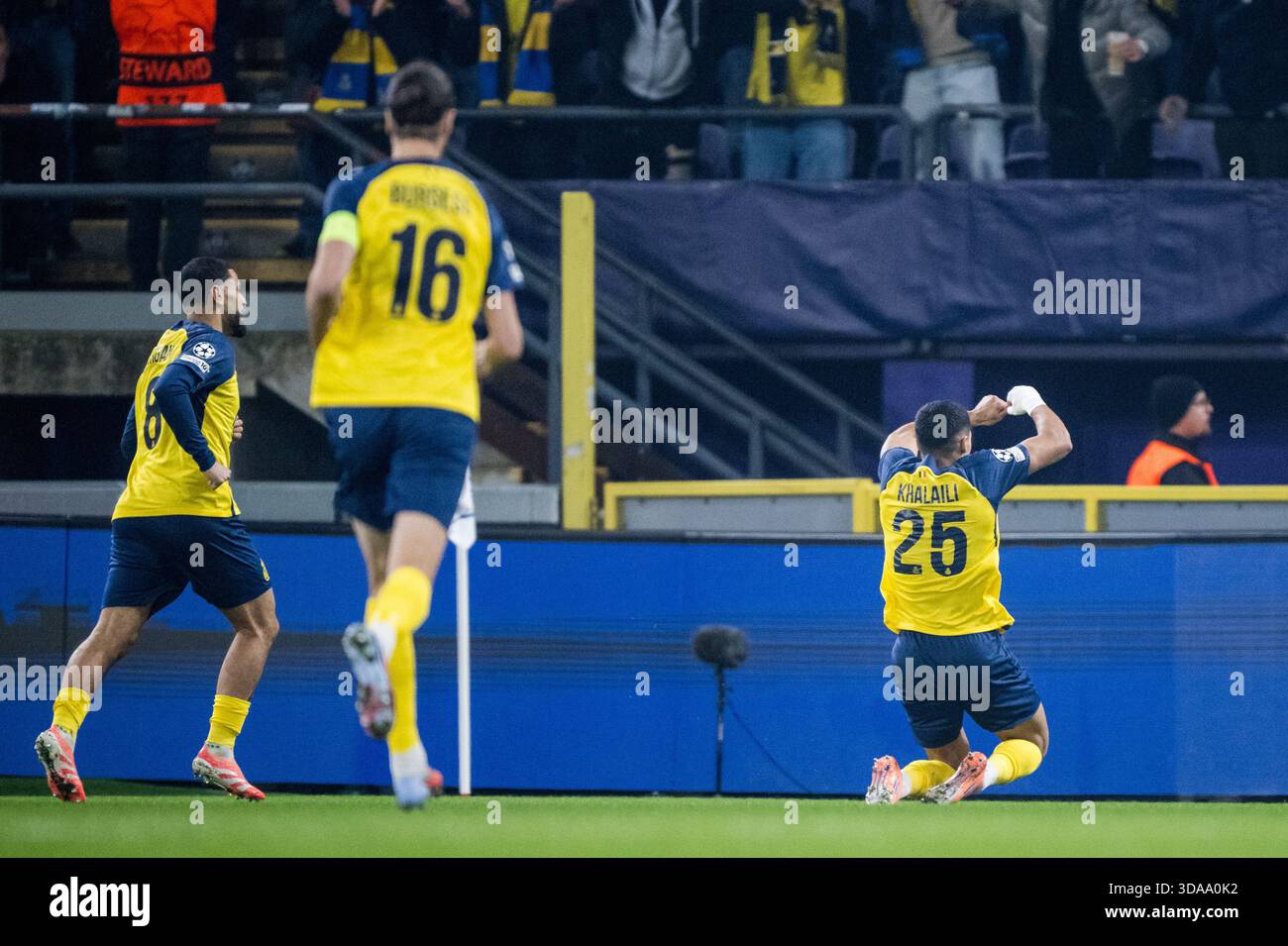 Union's Anan Khalaili celebrates after scoring during a soccer game ...