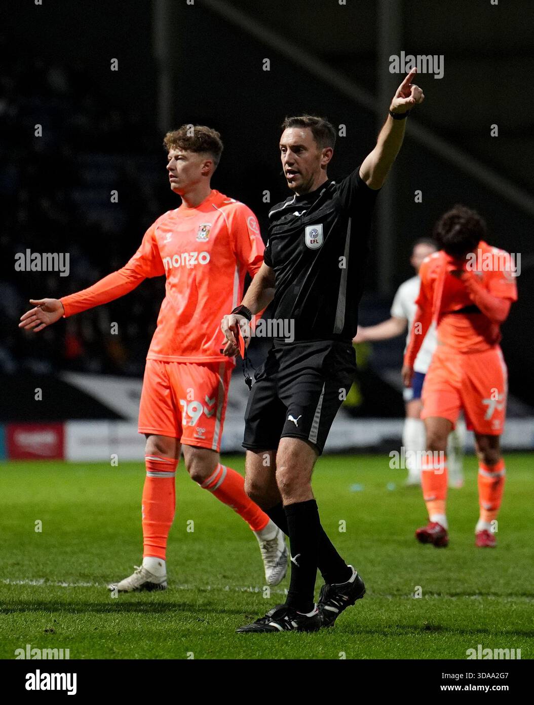 Referee Ben Toner after showing Preston North End's Liam Lindsay a red ...