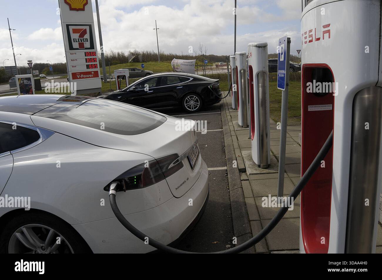Rodekro /Jylland Denmark 22..April 2017 Tesla electric been rechared at ...