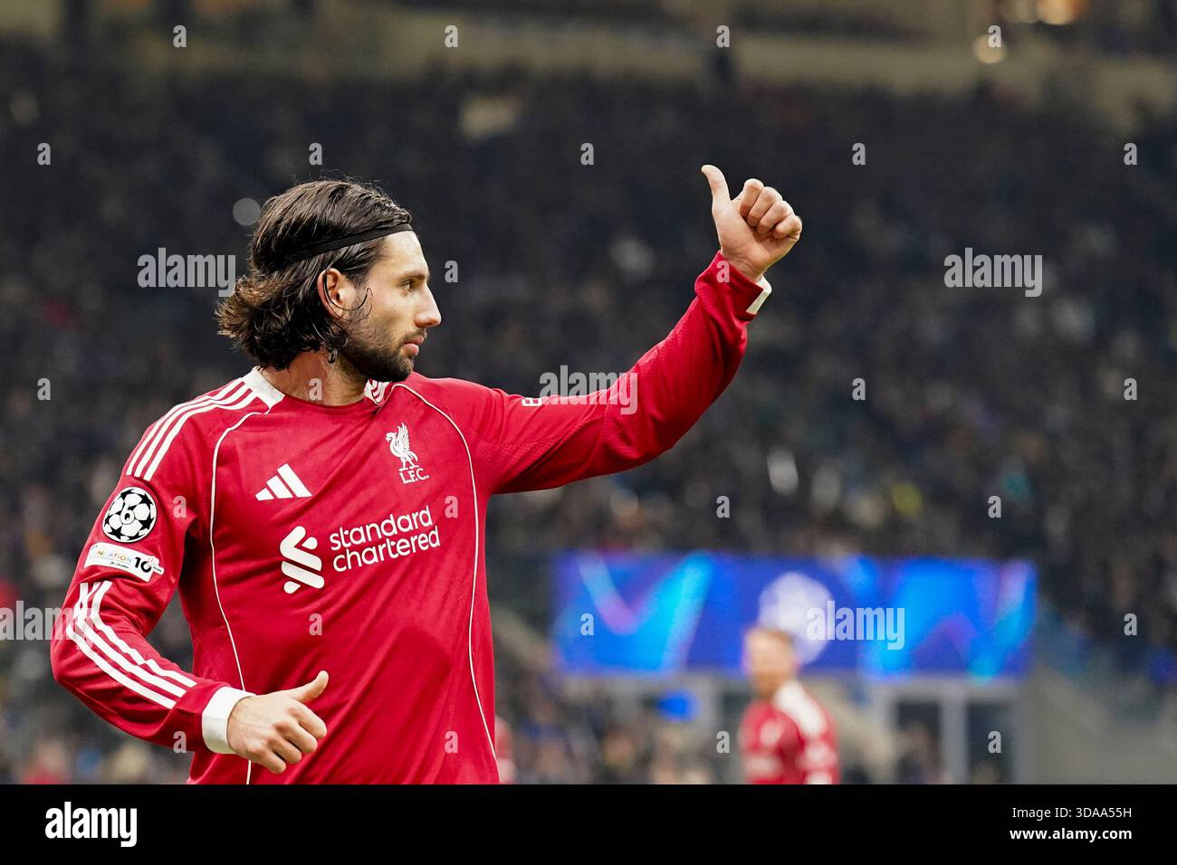 Liverpool midfielder Dominik Szoboszlai (8) thumbs up during the Inter ...
