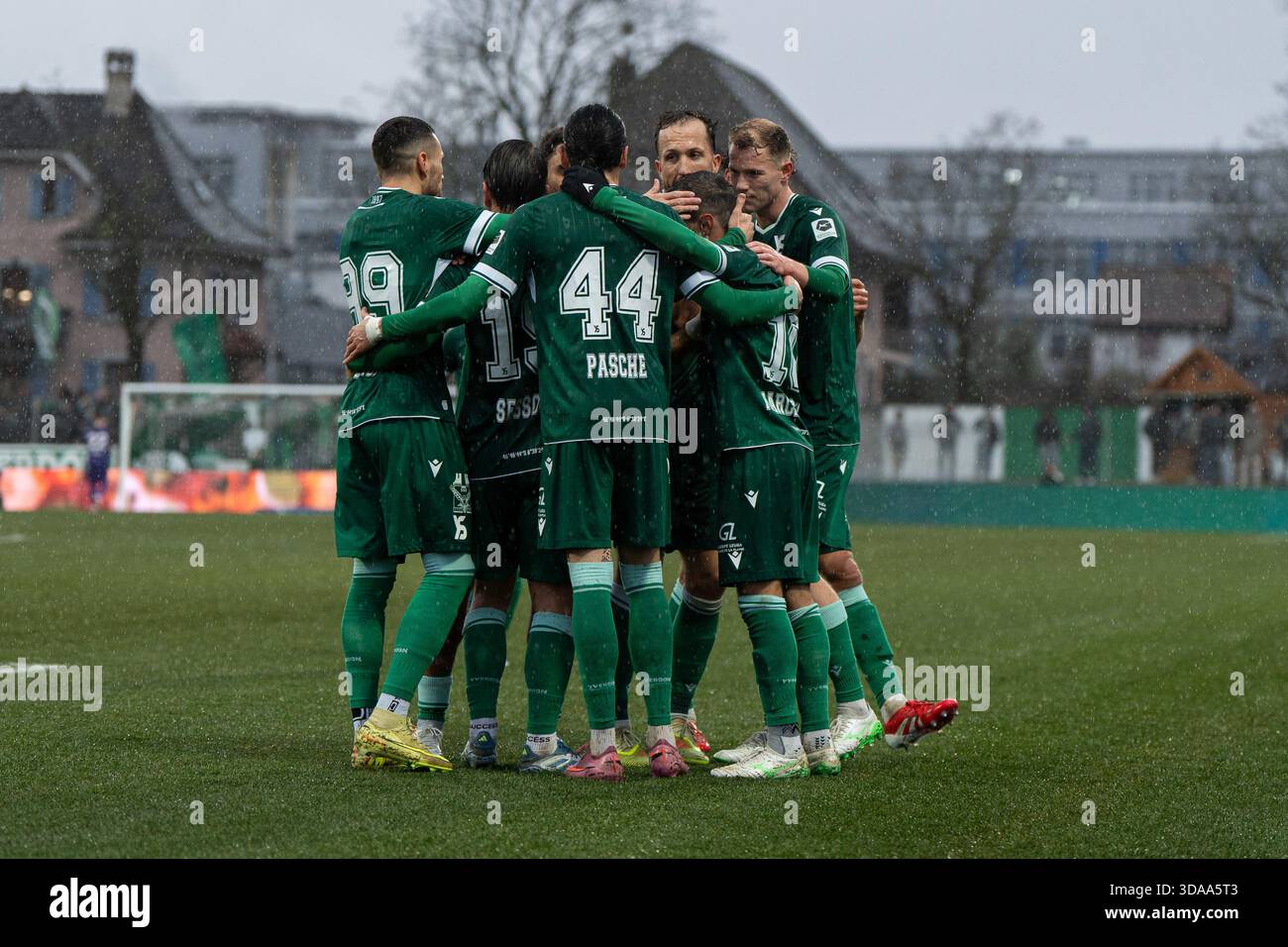 Yverdon-Sport FC celebrating the equalizer during the Dieci Challenge ...
