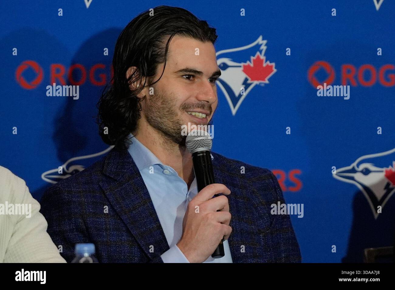 Dylan Cease pitcher for the Toronto Blue Jays makes comments during a ...