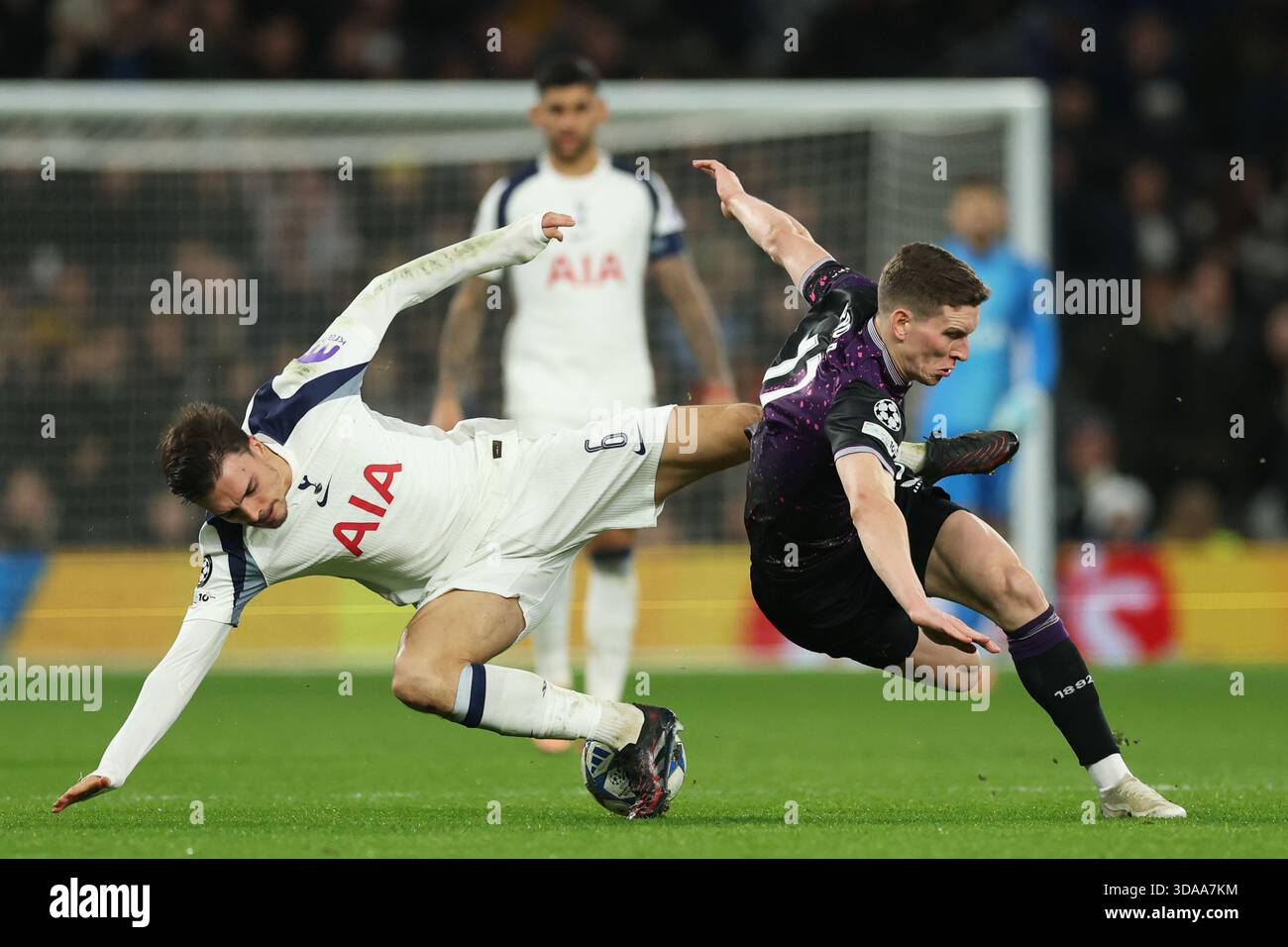Slavia's Lukas Provod, right, challenges Tottenham's Joao Palhinha ...