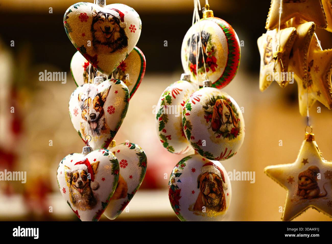 Traditional Painted Christmas Baubles Hanging Stock Photo - Alamy
