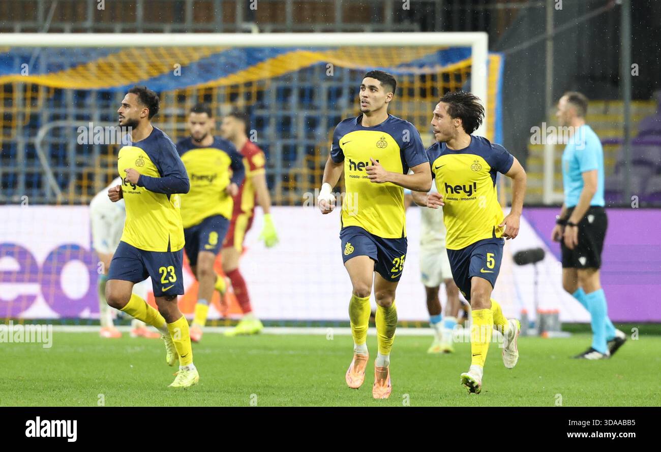 Union's Anan Khalaili celebrates after scoring during a soccer game ...