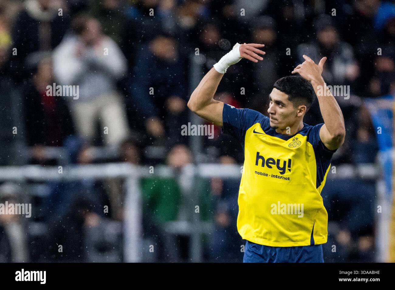 Union's Anan Khalaili celebrates after scoring during a soccer game ...