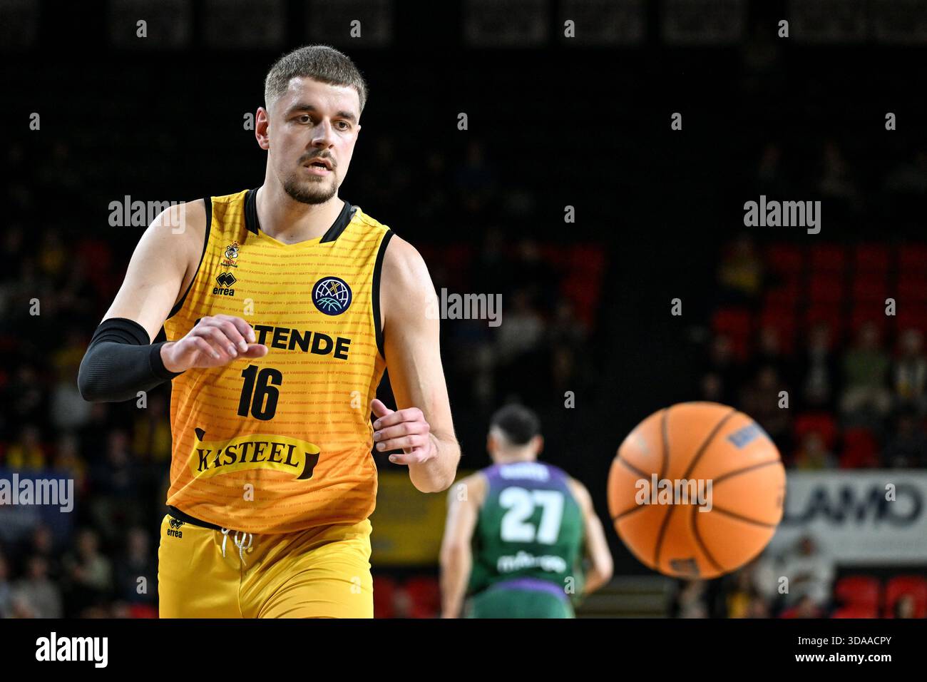Haris Bratanovic (16) of Filou Oostende pictured during a champions ...