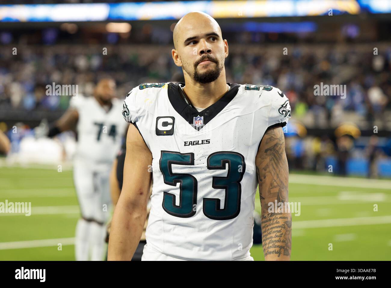 Philadelphia Eagles linebacker Zack Baun (53) walks off the field after a loss to the Los ...