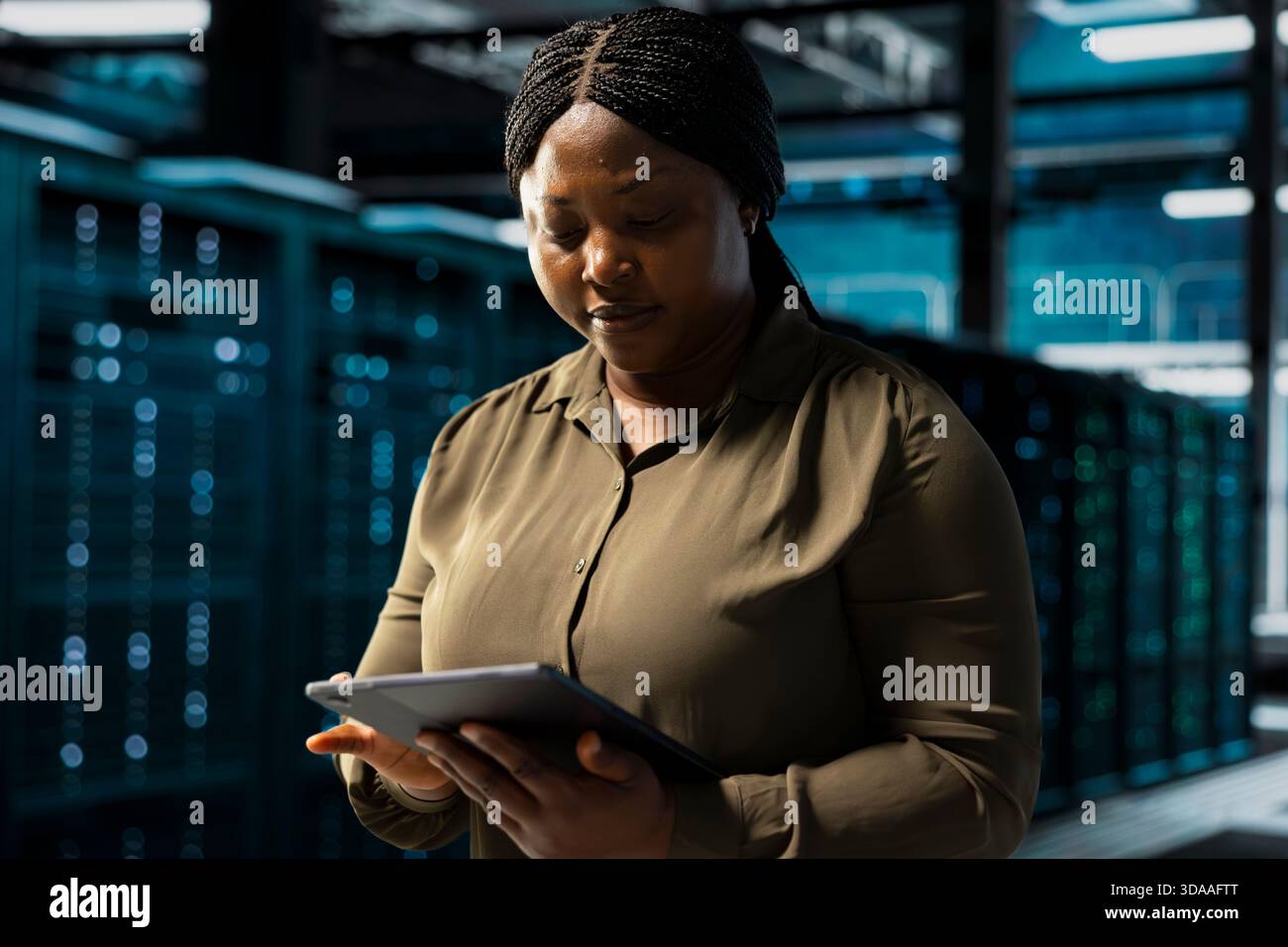 Admin using device app to do maintenance in data center with setup ...