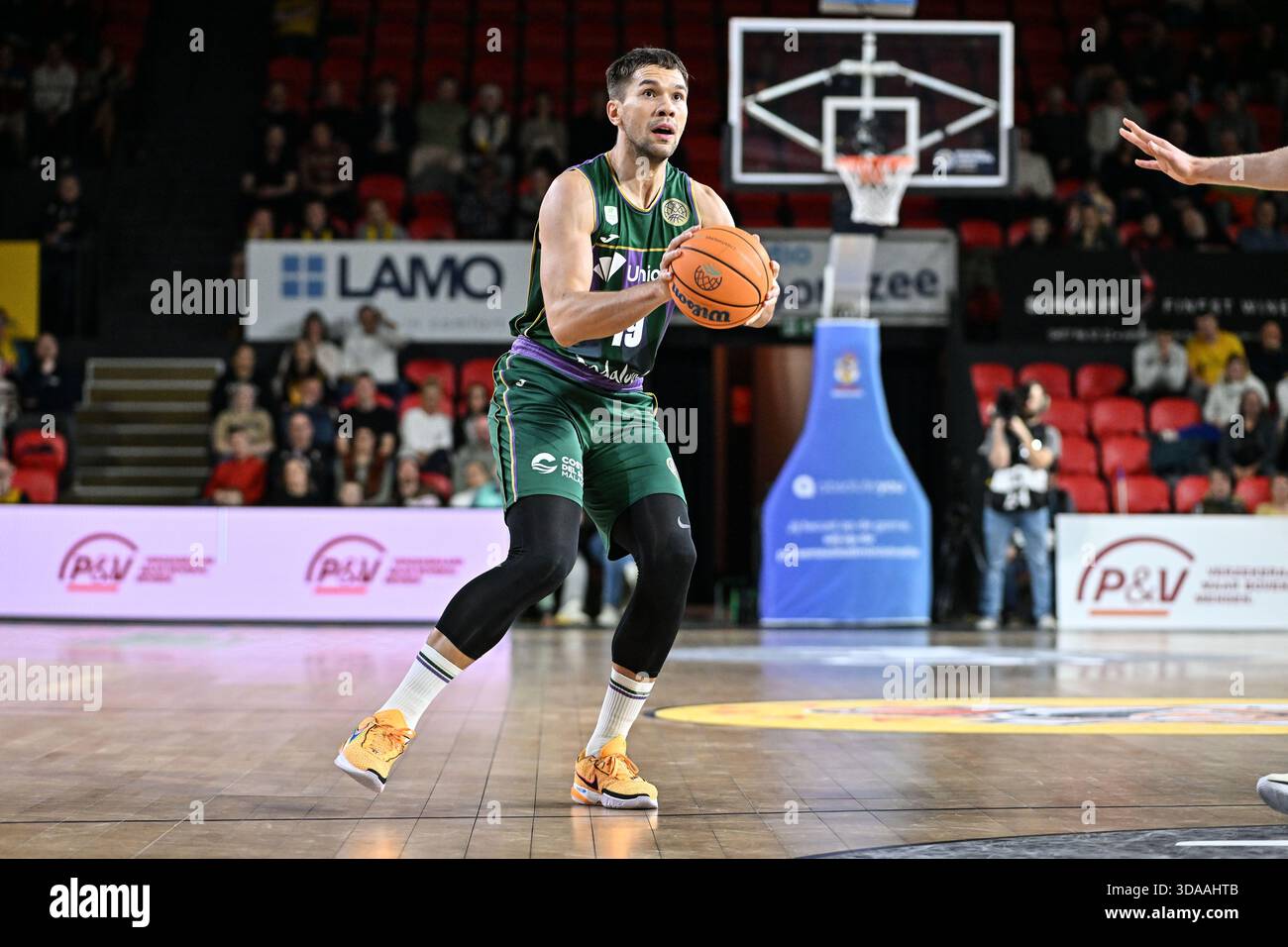 Emir Sulejmanovic (19) of Unicaja Malaga pictured during a champions ...