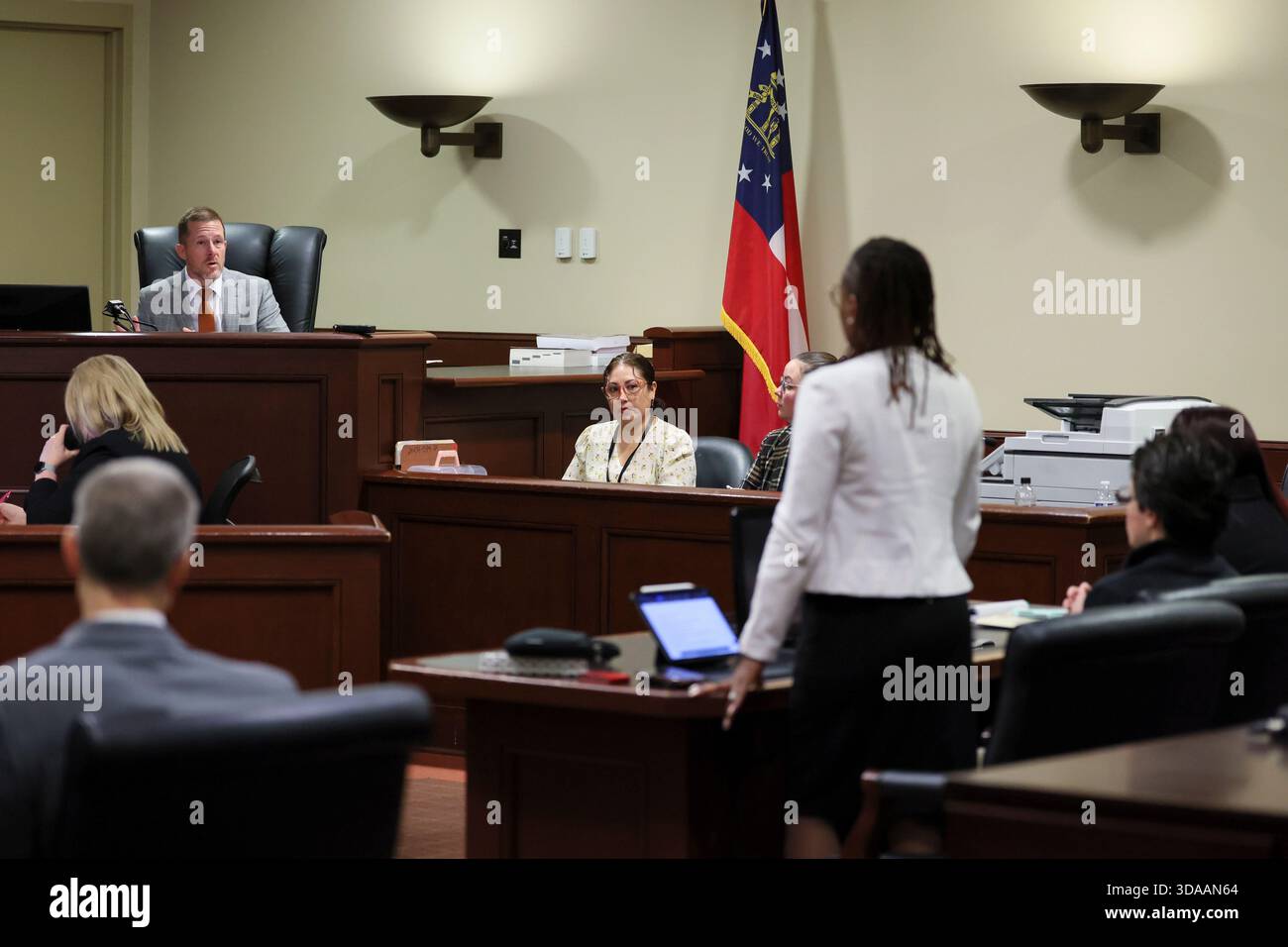 Barrow County Superior Court Judge Nicholas Primm, left, speaks with Defense Attorney Aisha ...