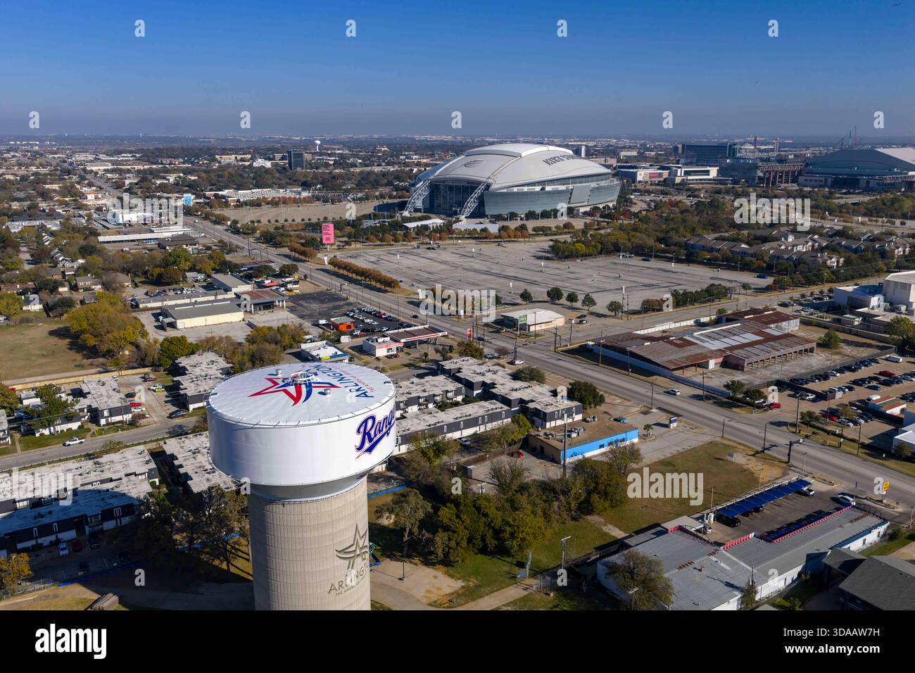 Arlington, Tx, USA. 8th Dec, 2025. An aerial view captures AT&T Stadium ...