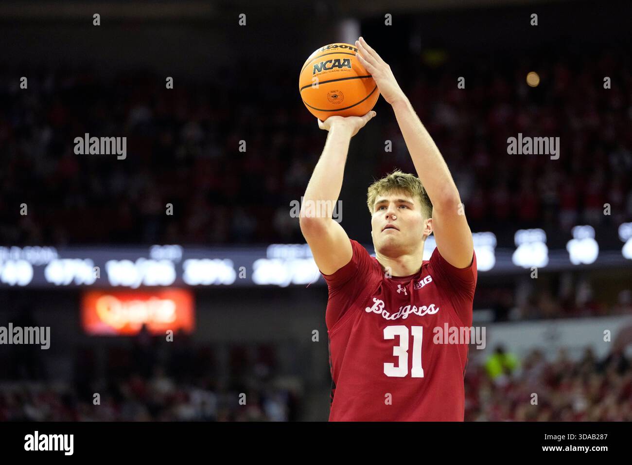 Wisconsin forward Nolan Winter shoots a free throw during the second ...