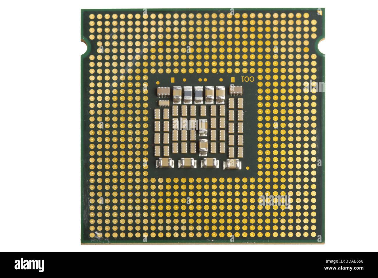 The computer the processor on a white background is isolated gold color ...