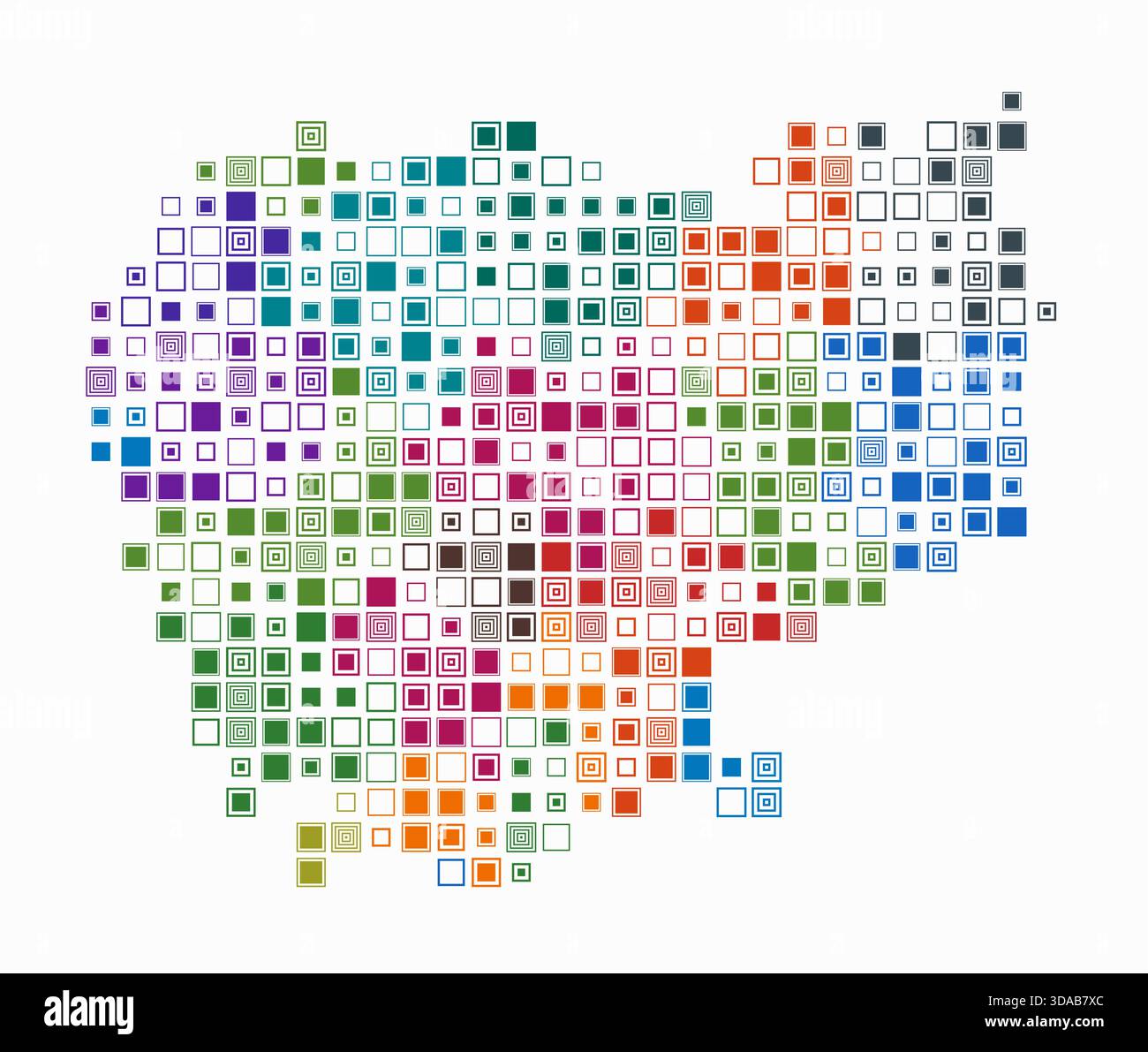 Cambodia, shape of the country built of colored cells. Digital style ...