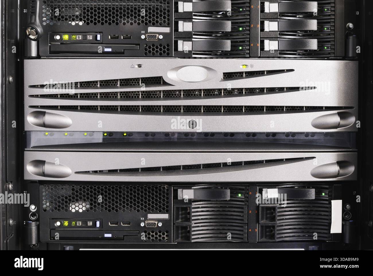 Rack mounted blade servers and system storage front view Stock Photo ...