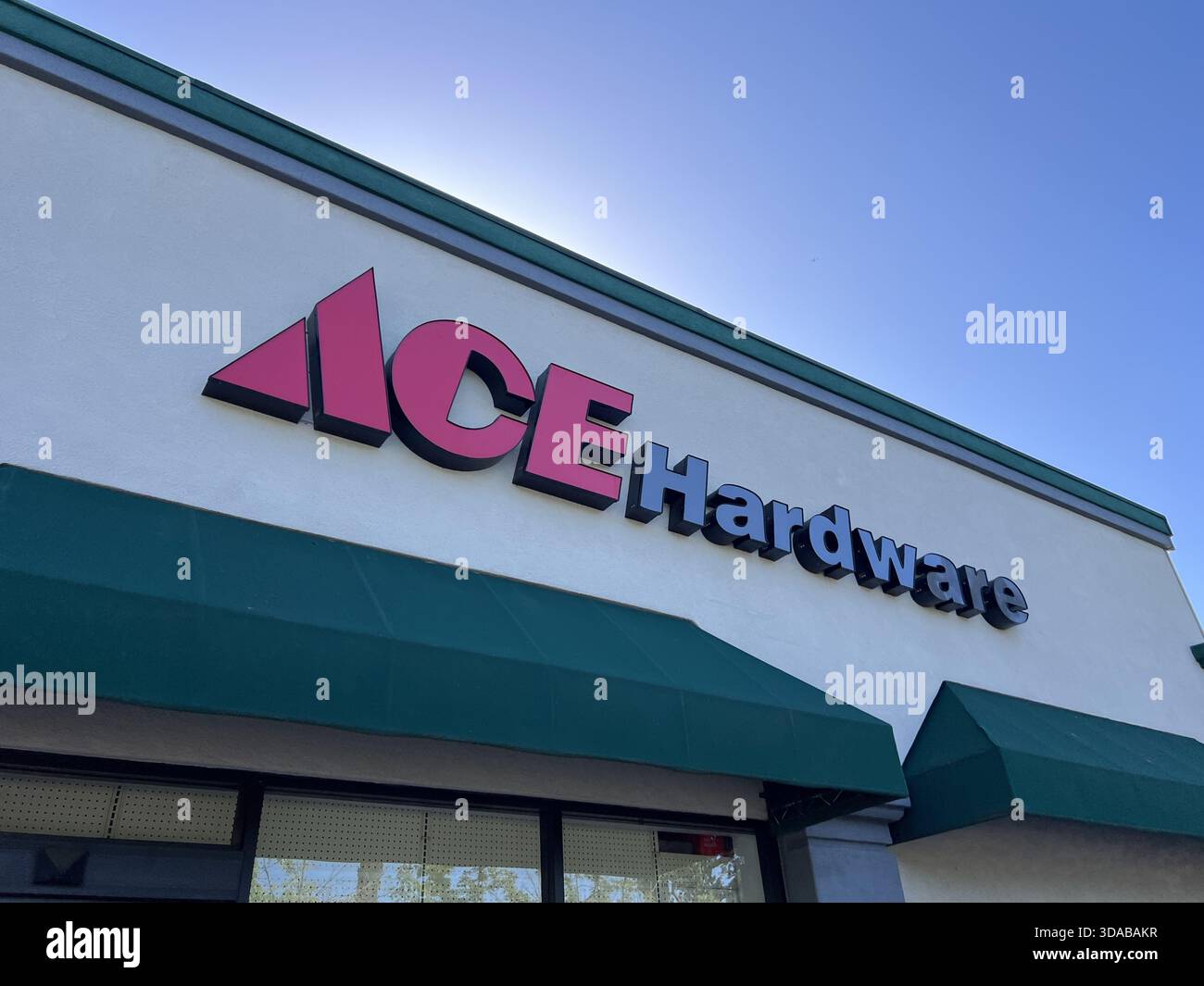 Facade of Ace Hardware store with red signage, Lafayette, California ...
