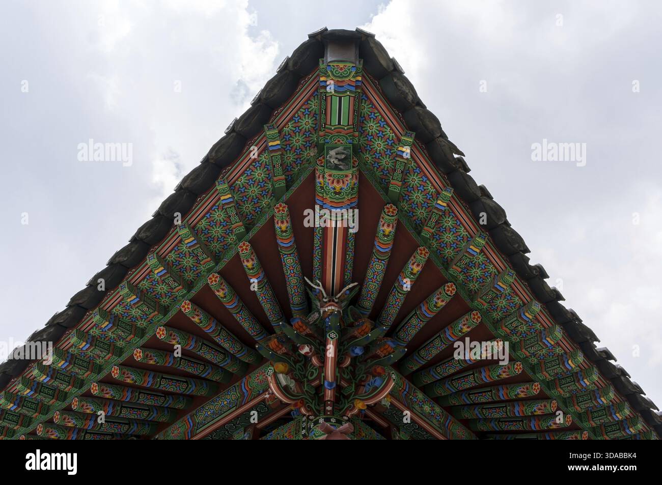 Traditional temple roof corner with a blue sky. Taken in Baegyangsa ...
