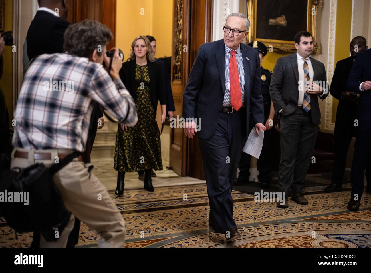 Senate Minority Leader Chuck Schumer (D-N.Y.) arrives for a press ...