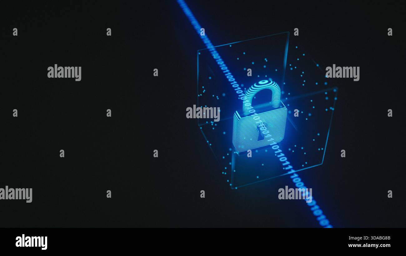 Cyber Security Lock With Binary Code Digital Data Privacy Copy Space ...