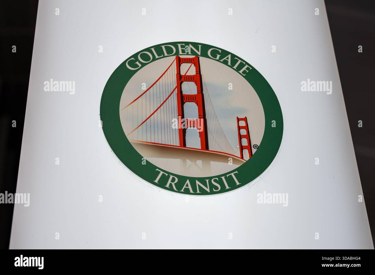 Golden Gate Transit logo on white sign, San Francisco, California, May ...