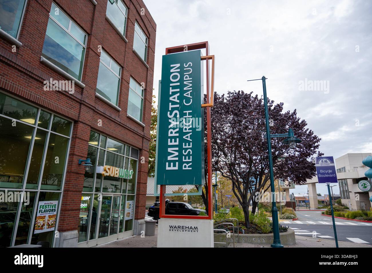 Signage is visible for Emery Station Research Campus, a biotech ...