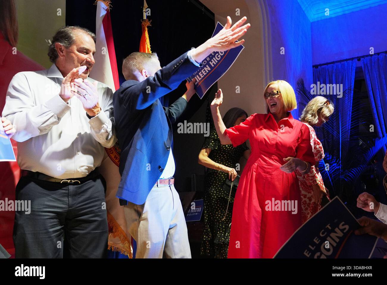 Miami mayor-elect Eileen Higgins, right, celebrates at a watch party ...