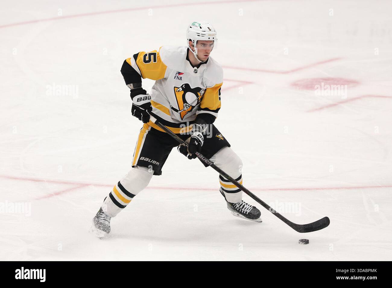 Pittsburgh Penguins defenseman Ryan Shea skates with the puck during ...
