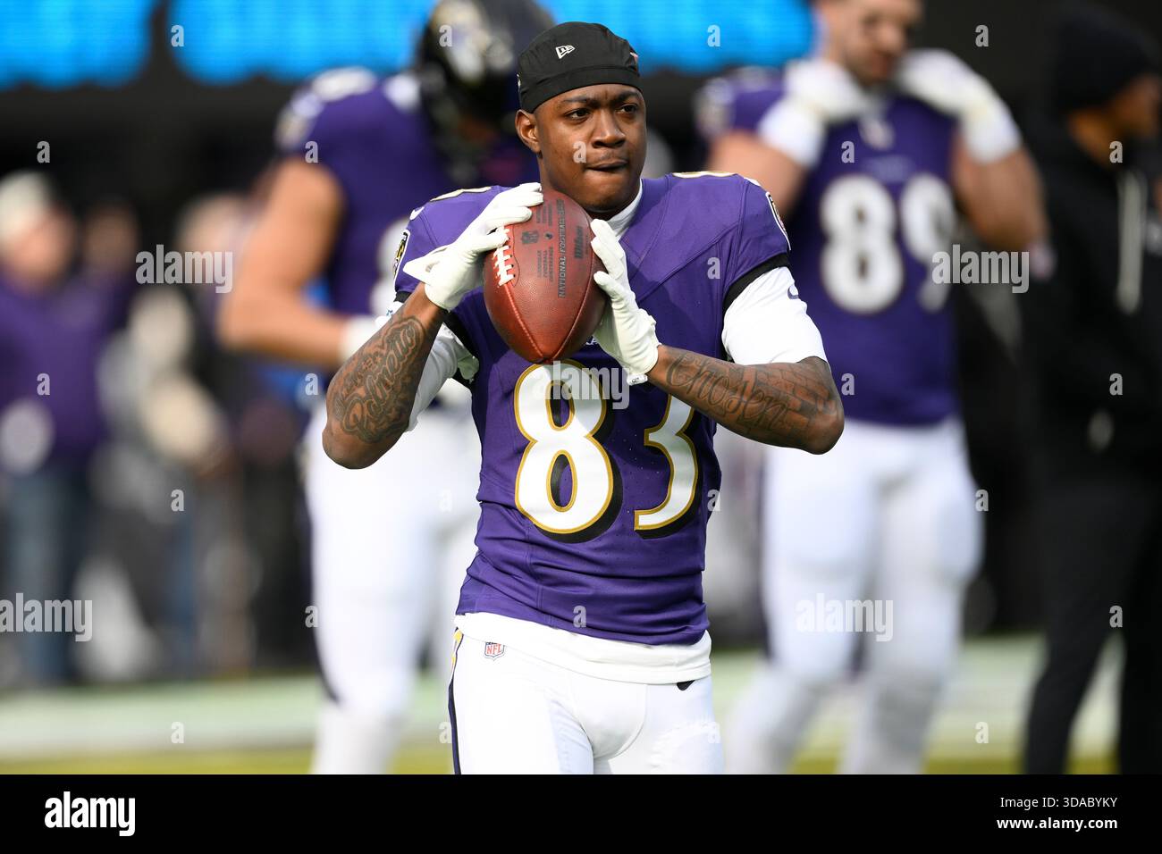 Baltimore Ravens wide receiver Lajohntay Wester (83) warms up before an ...