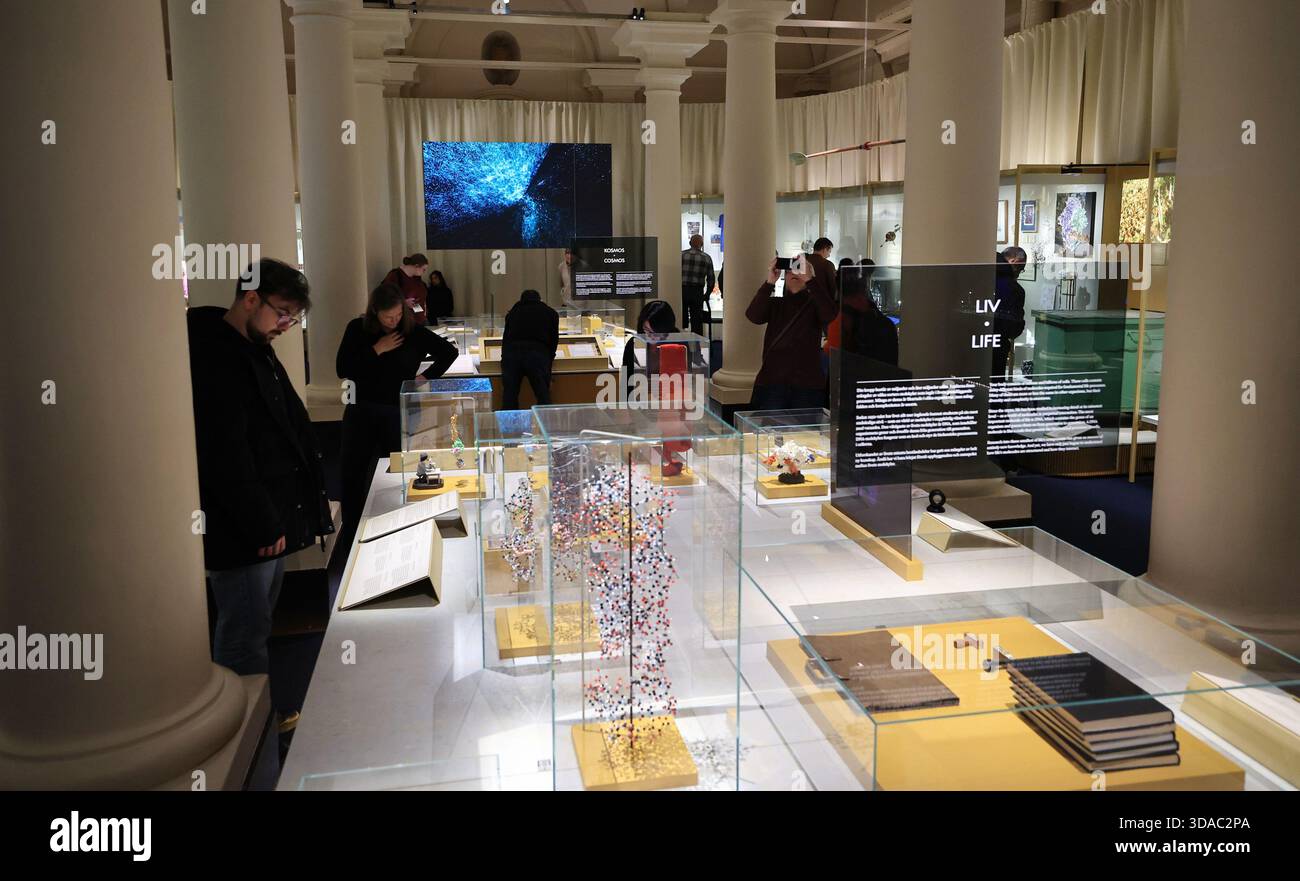 This photo shows an exhibition room for artefacts donated by the Nobel ...