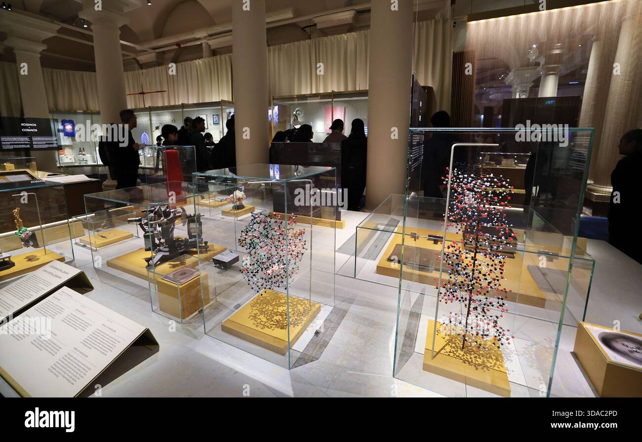This photo shows an exhibition room for artefacts donated by the Nobel ...