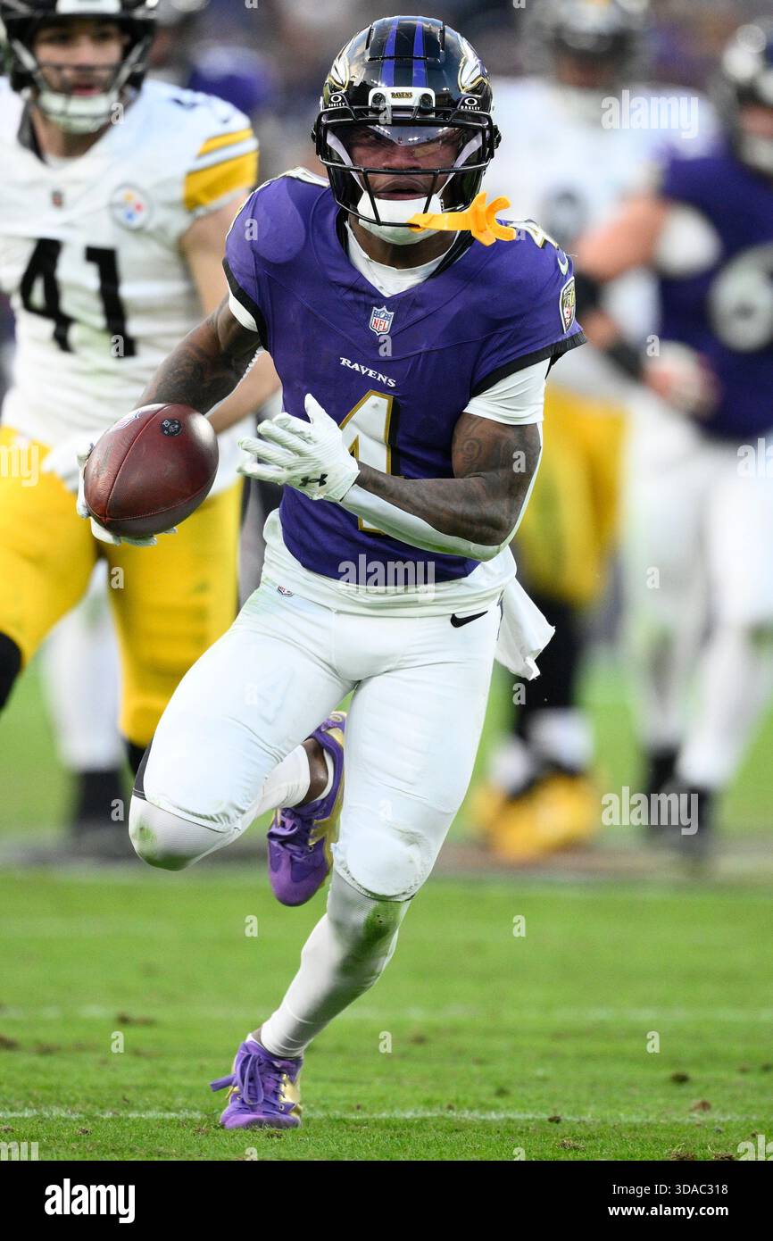 Baltimore Ravens wide receiver Zay Flowers (4) in action during the ...