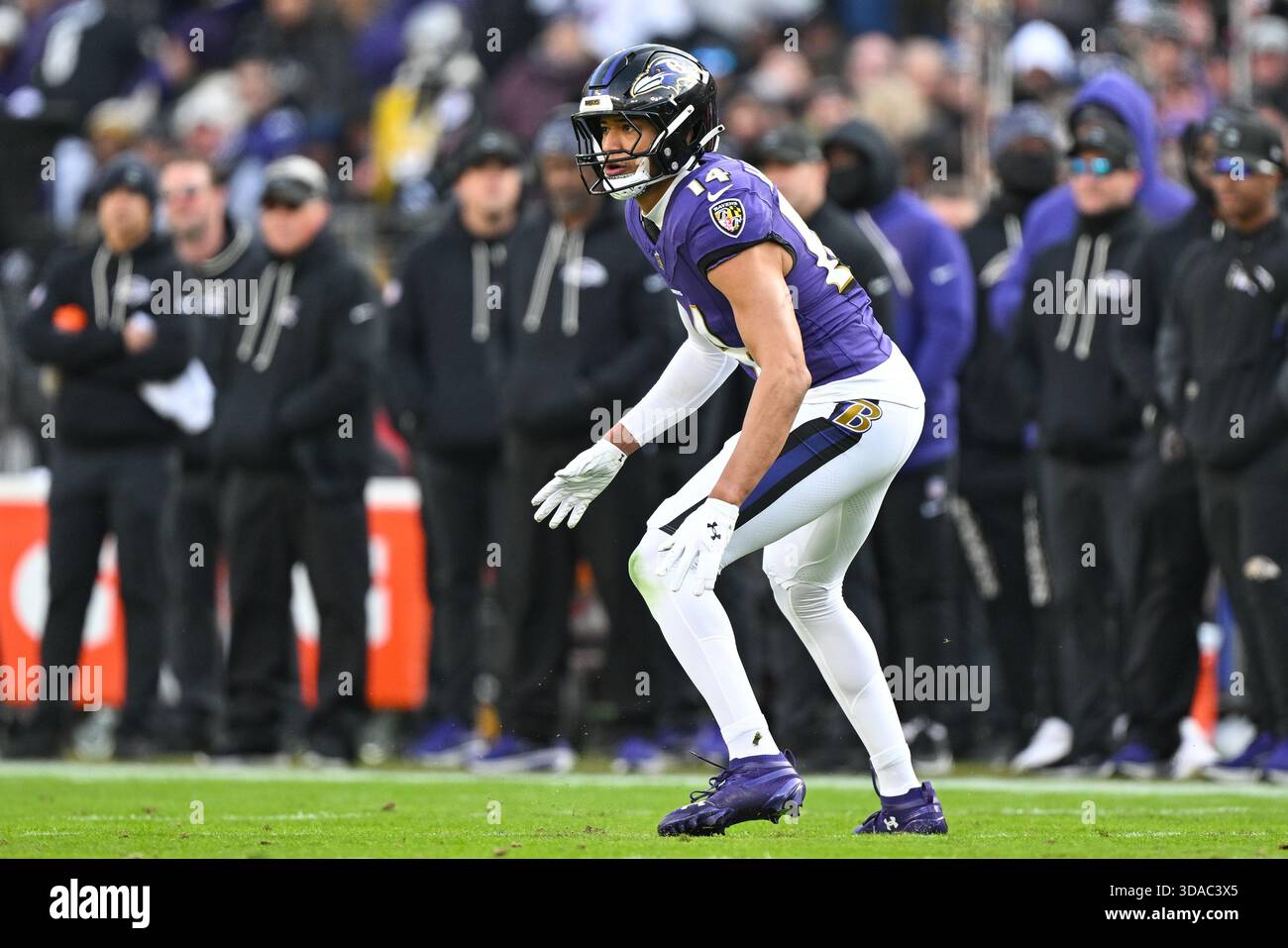 Baltimore Ravens safety Kyle Hamilton (14) in action during the first ...