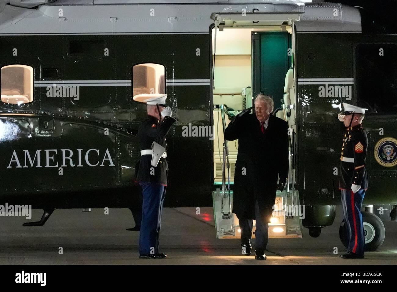 President Donald Trump arrives on Marine One before departing on Air ...