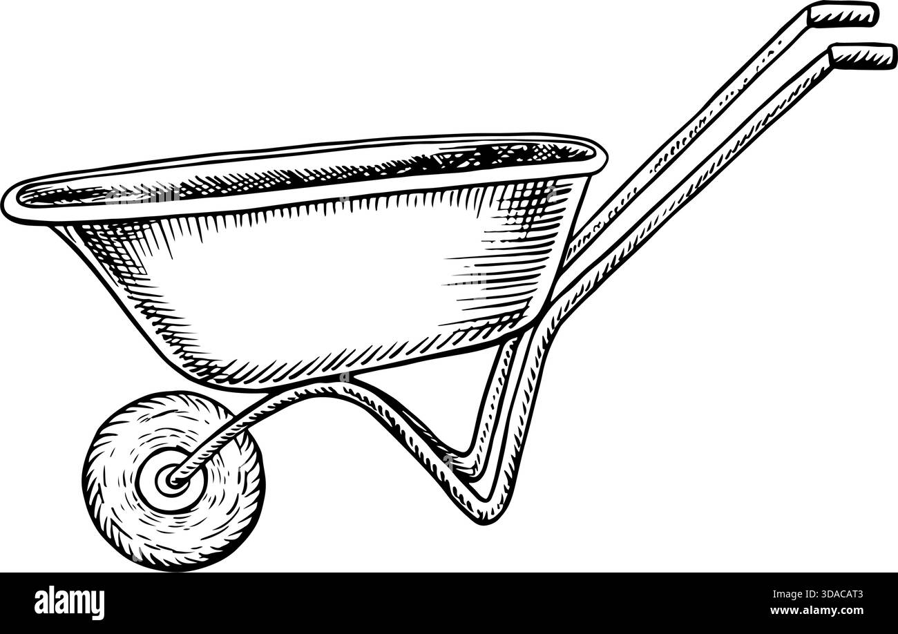 Garden or construction wheelbarrow. Black and white vector illustration ...