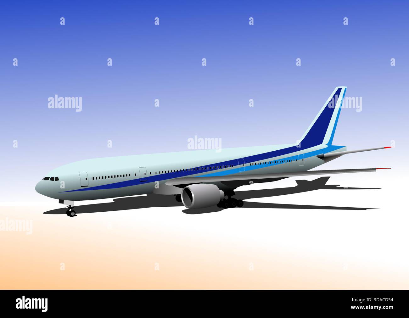 Illustration of a big white passenger airplane standing on a runway ...