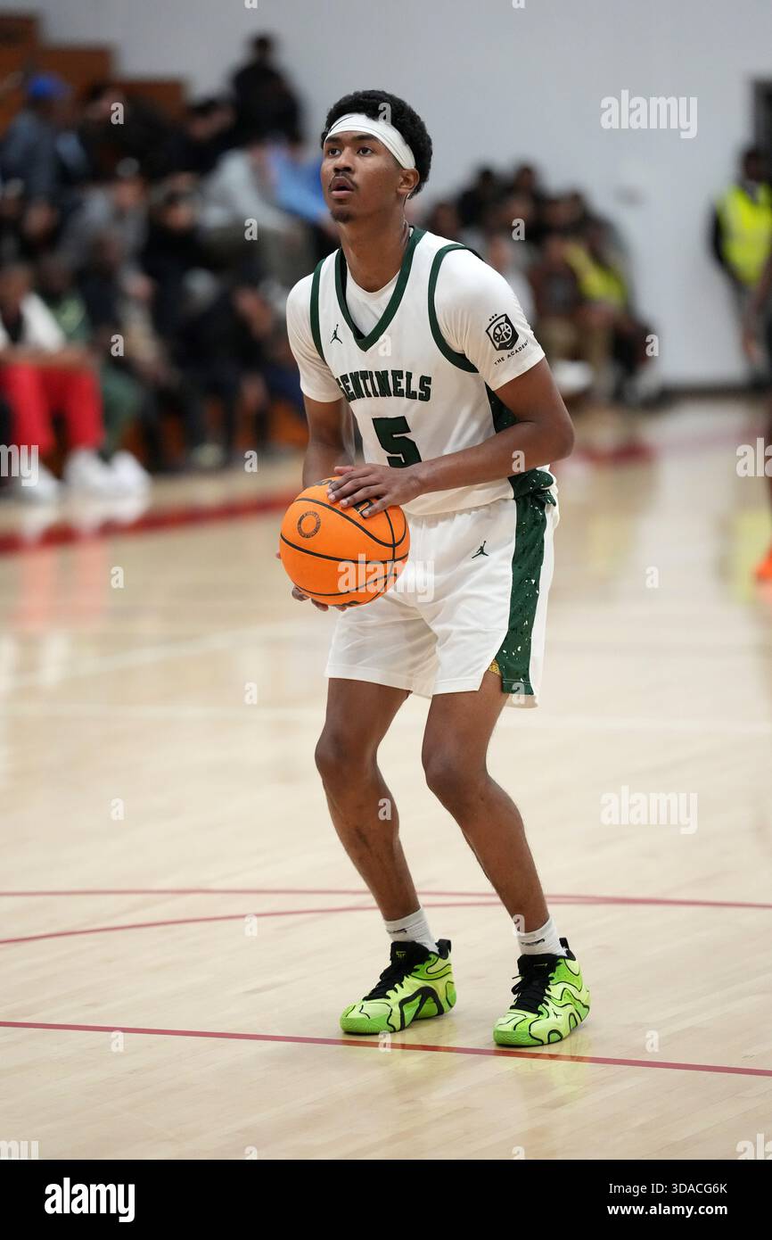 Inglewood Sentinels guard Jason Crowe Jr. (5) shoots a free throw ...
