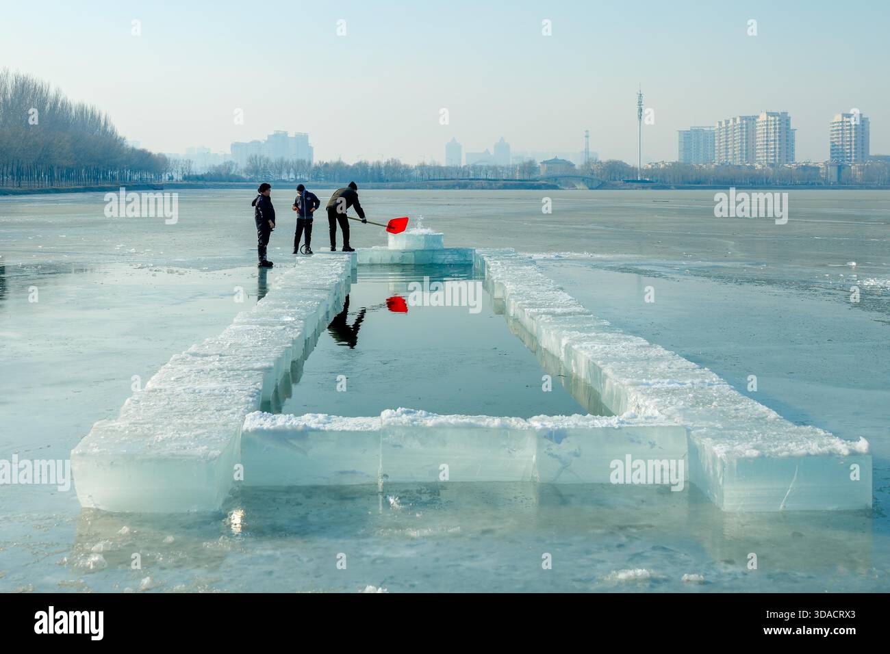 Winter swimming enthusiasts swim in the icy water in Daqing City ...