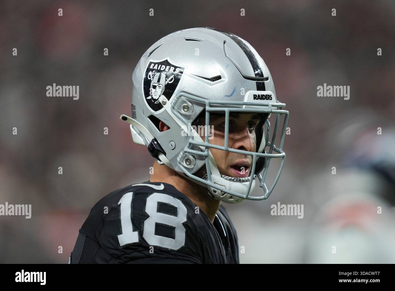 Las Vegas Raiders wide receiver Jack Bech (18) looks on during the ...