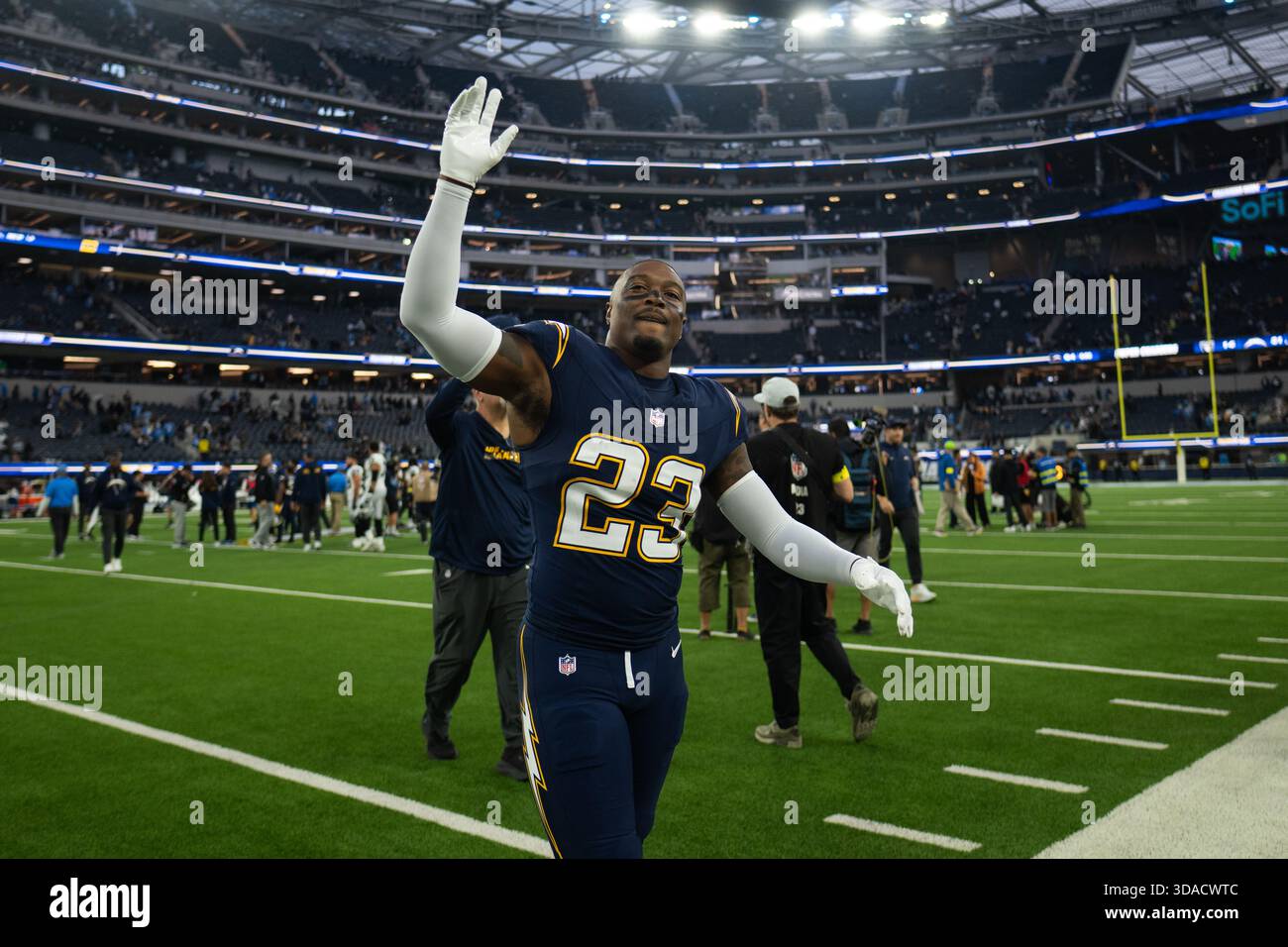 Los Angeles Chargers safety Tony Jefferson (23) gestures after an NFL ...