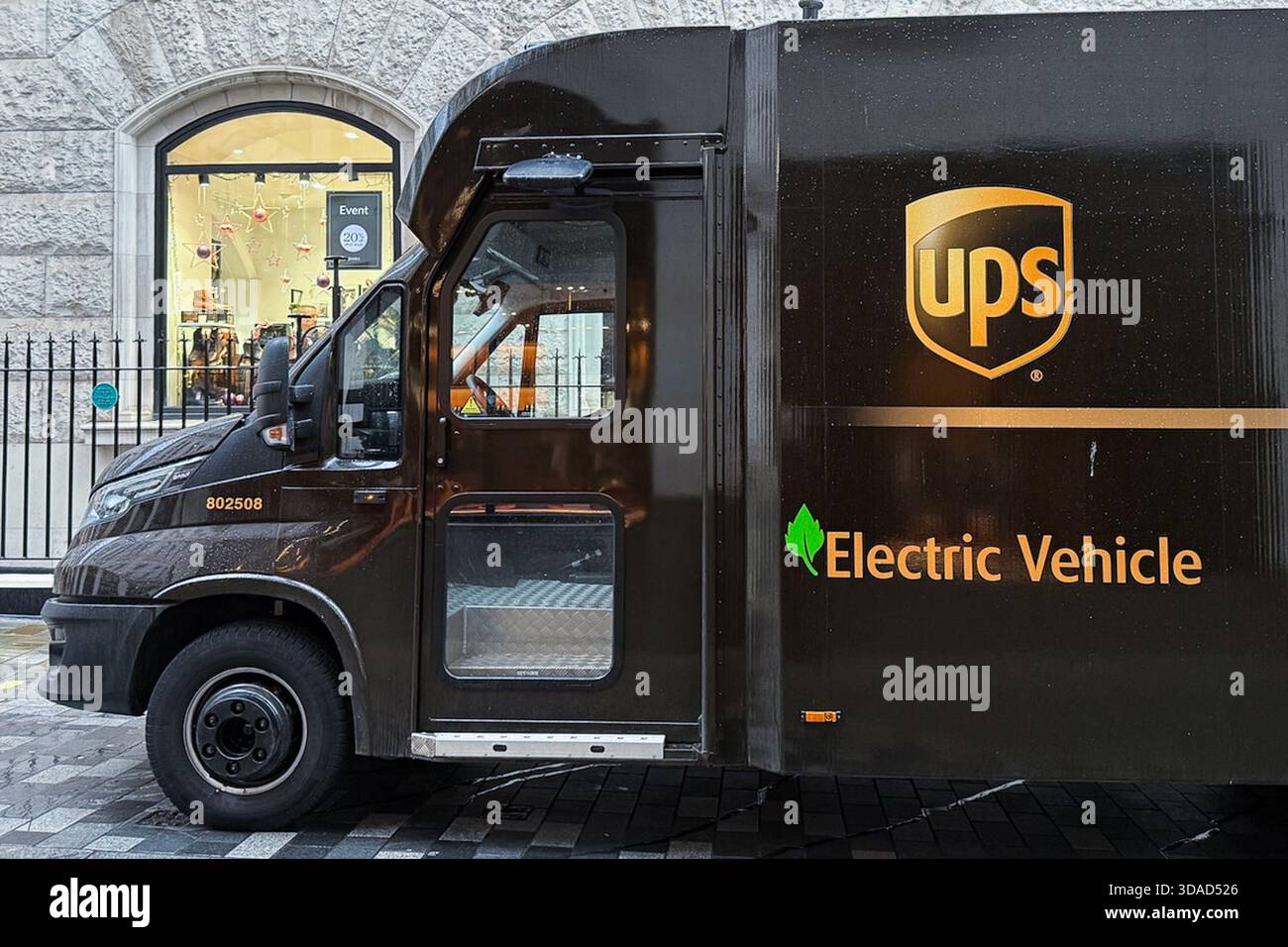 A UPS electric vehicle (EV) truck is parked on a central London street ...