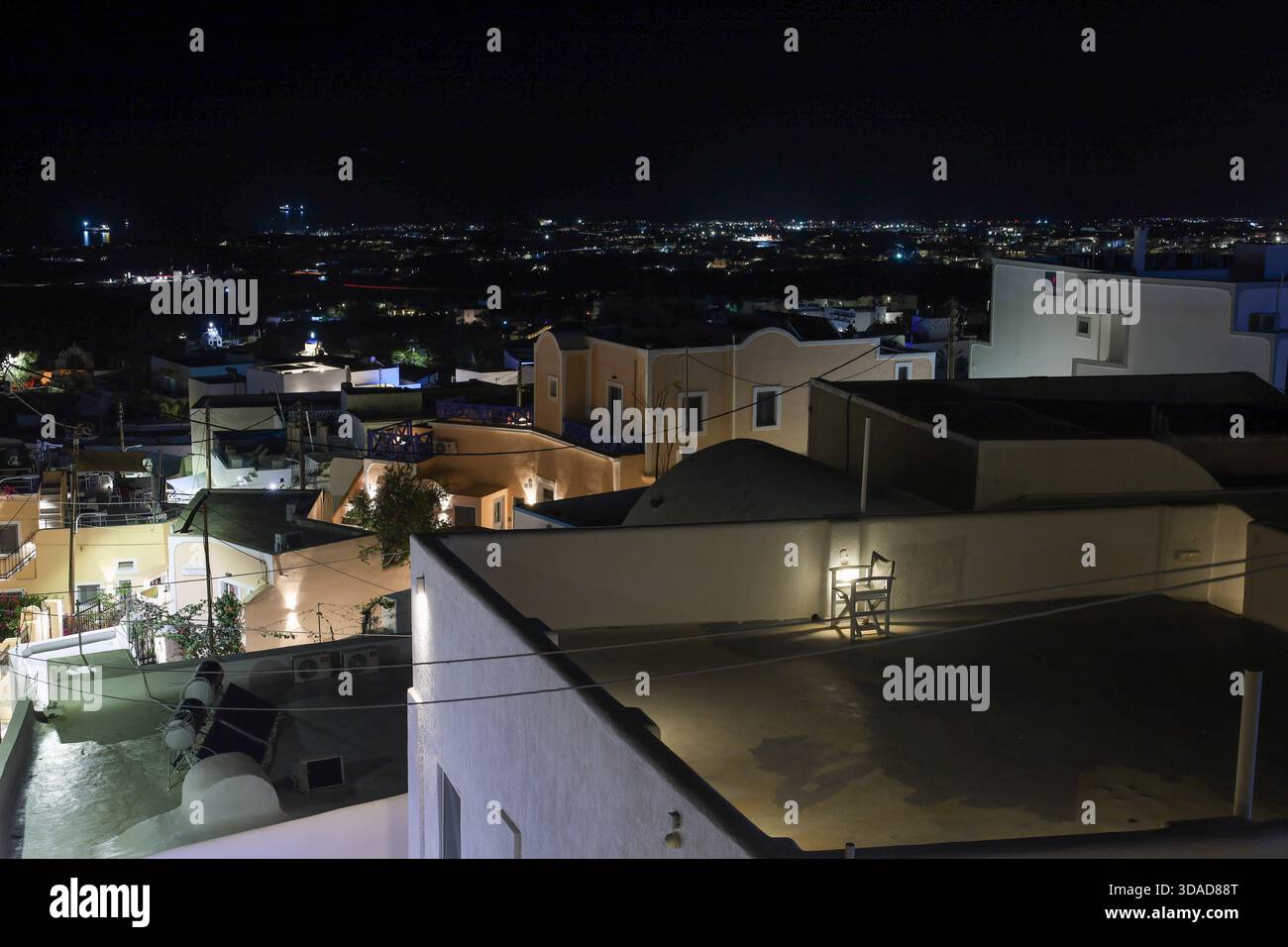 Santorini, Greece - October 25, 2025. Nighttime scene of Fira in ...