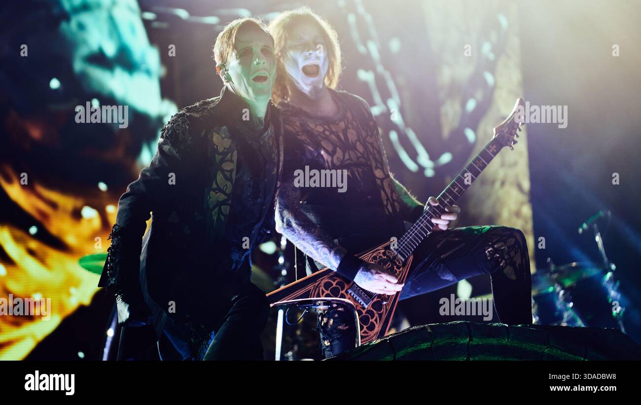 German power metal band Powerwolf performs live on stage at Huskvarna ...