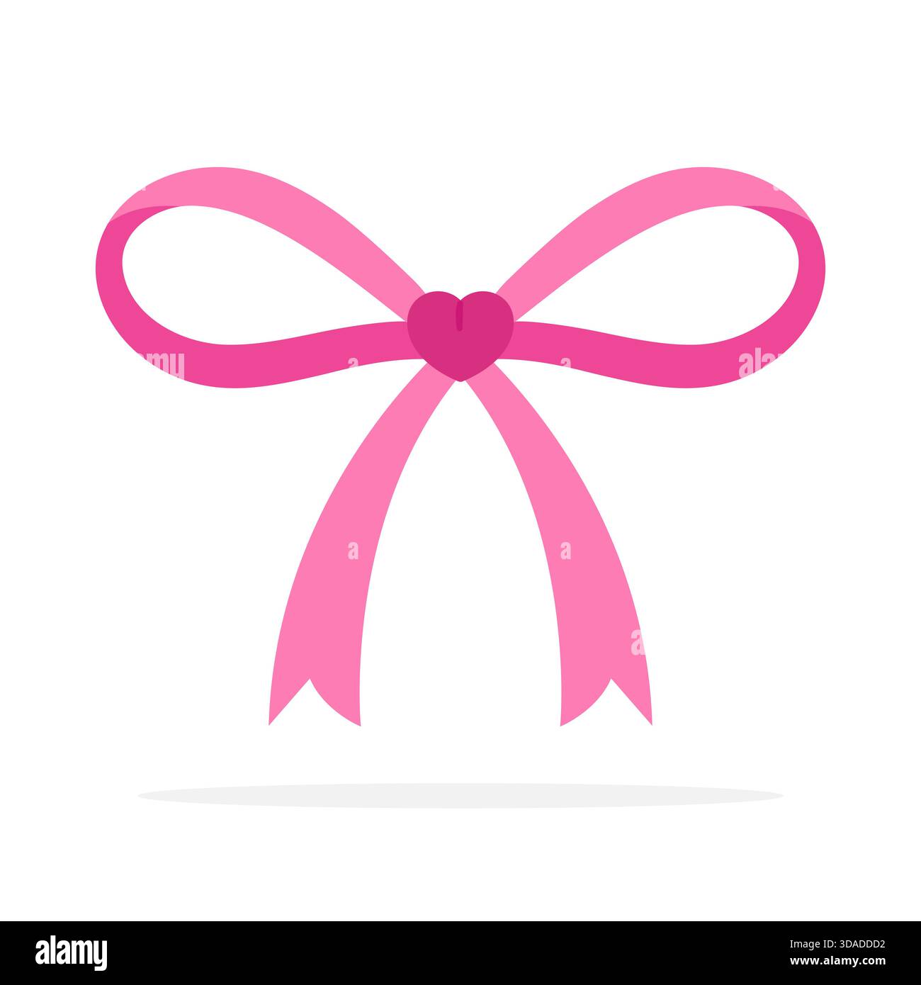 Pink bow ribbon decorated with a heart shape isolated on white ...