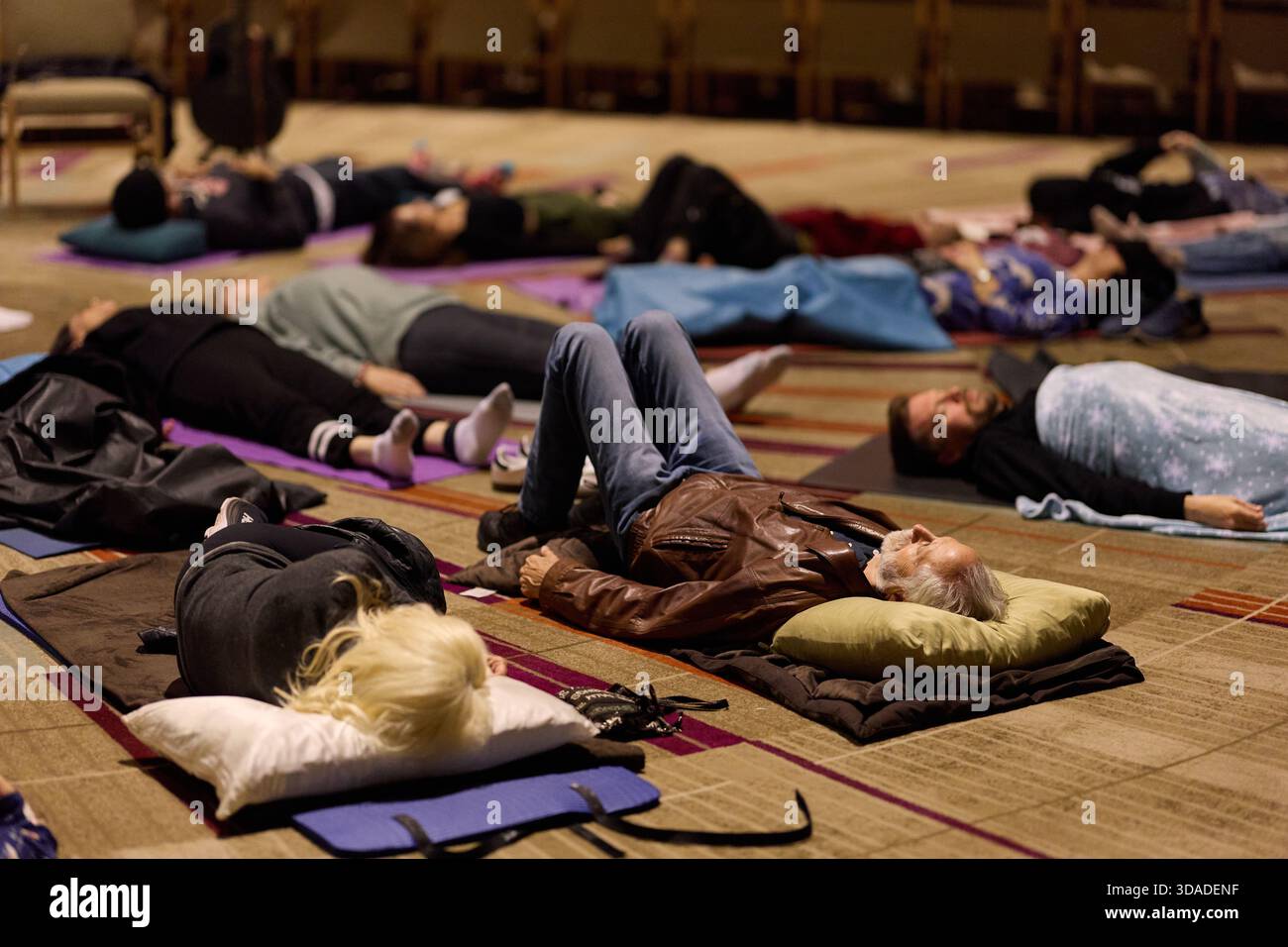 People partake in a sound bath at Temple Emanuel, Saturday, Dec. 6 ...