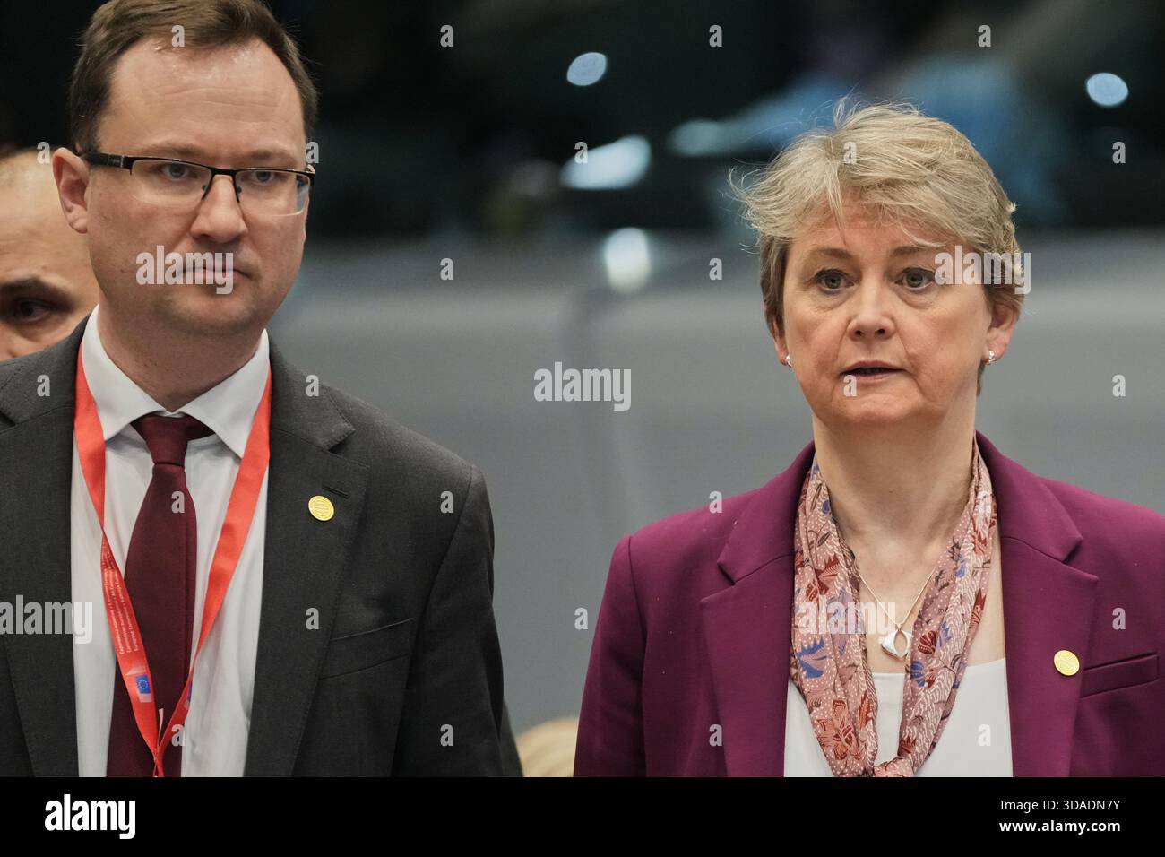 Britain's Foreign Secretary Yvette Cooper, right, and British MEP ...