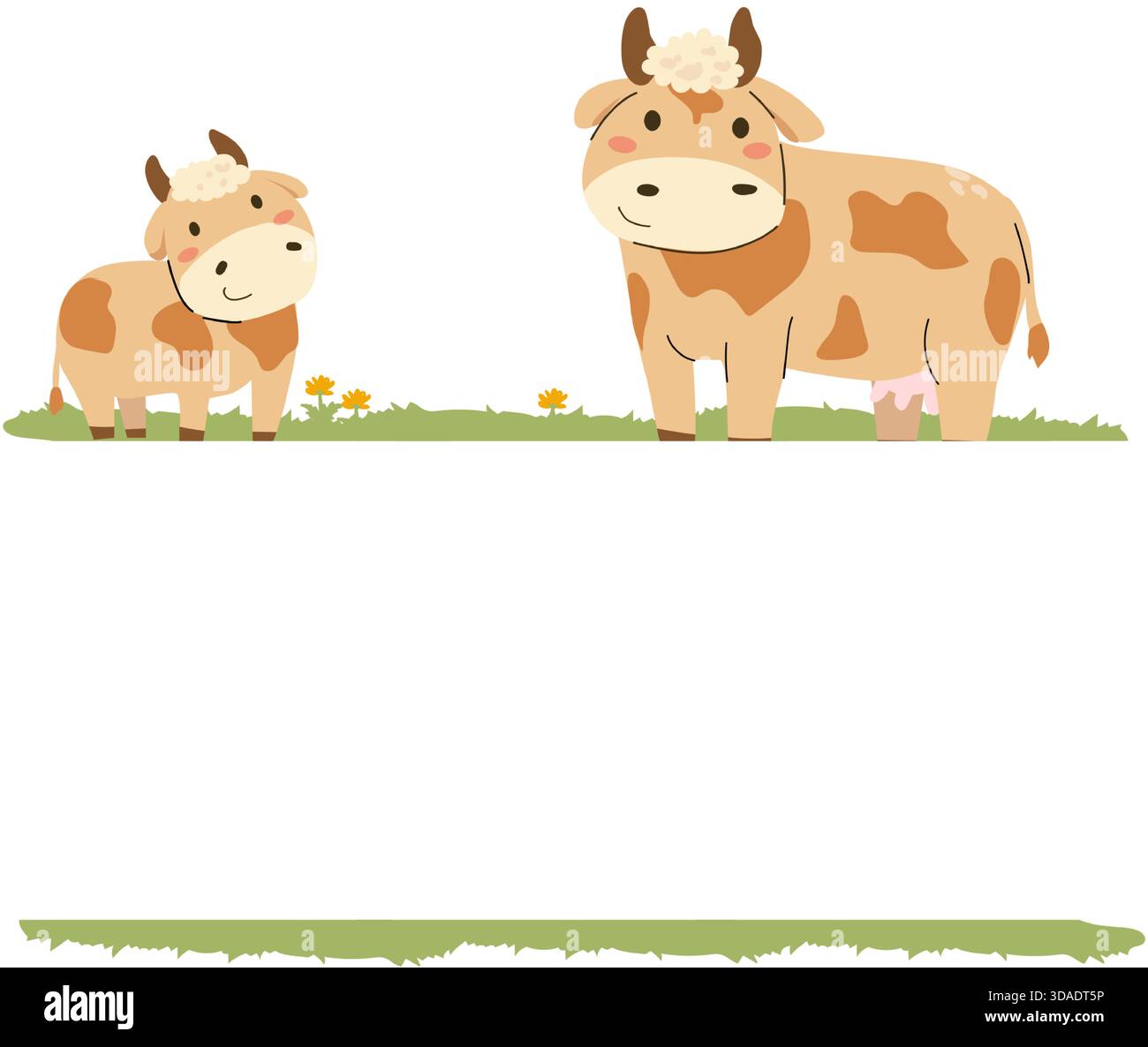 Vector farm animals frame template isolated. Cartoon cows on grass ...