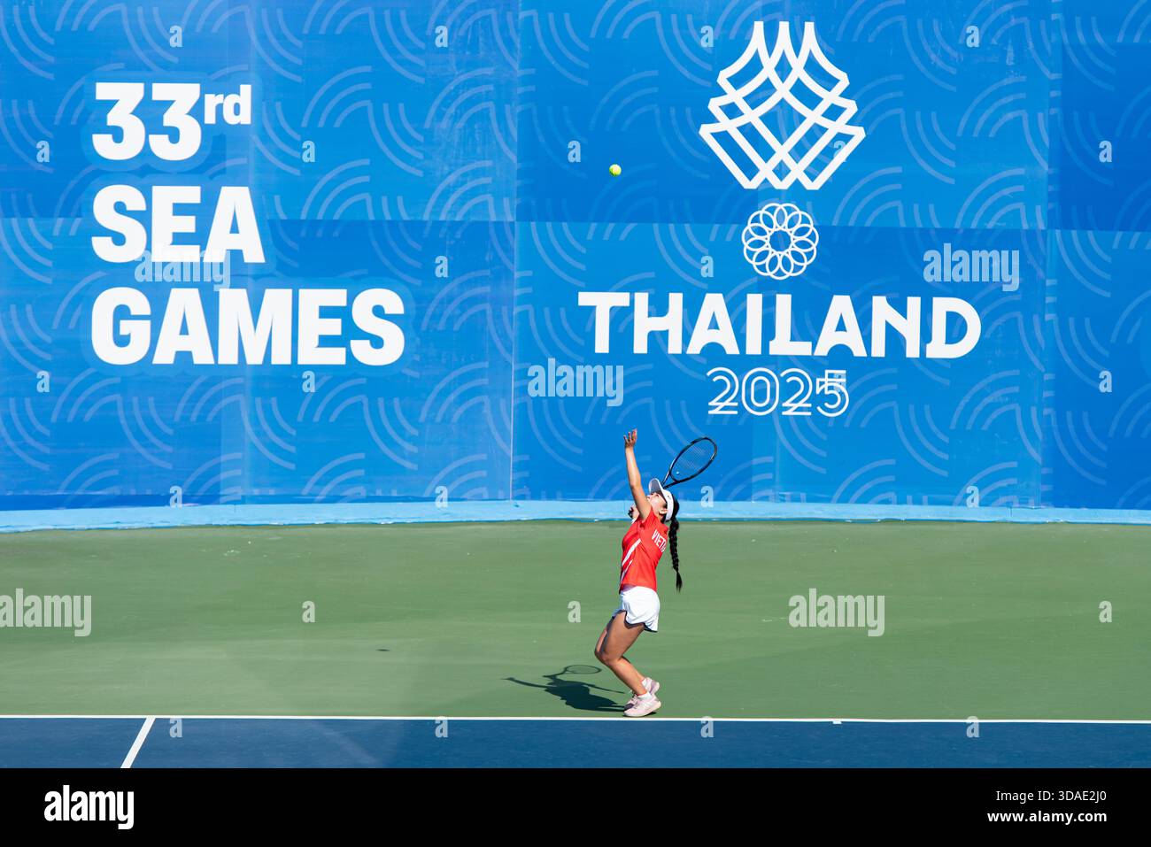 Nguyen LY (RED) of Vietnam Serve tennis balls against Alexa MILLIAM of ...